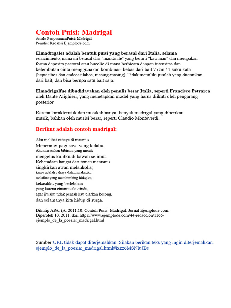 Contoh Puisi Madrigal: Ciri dan Makna | PDF