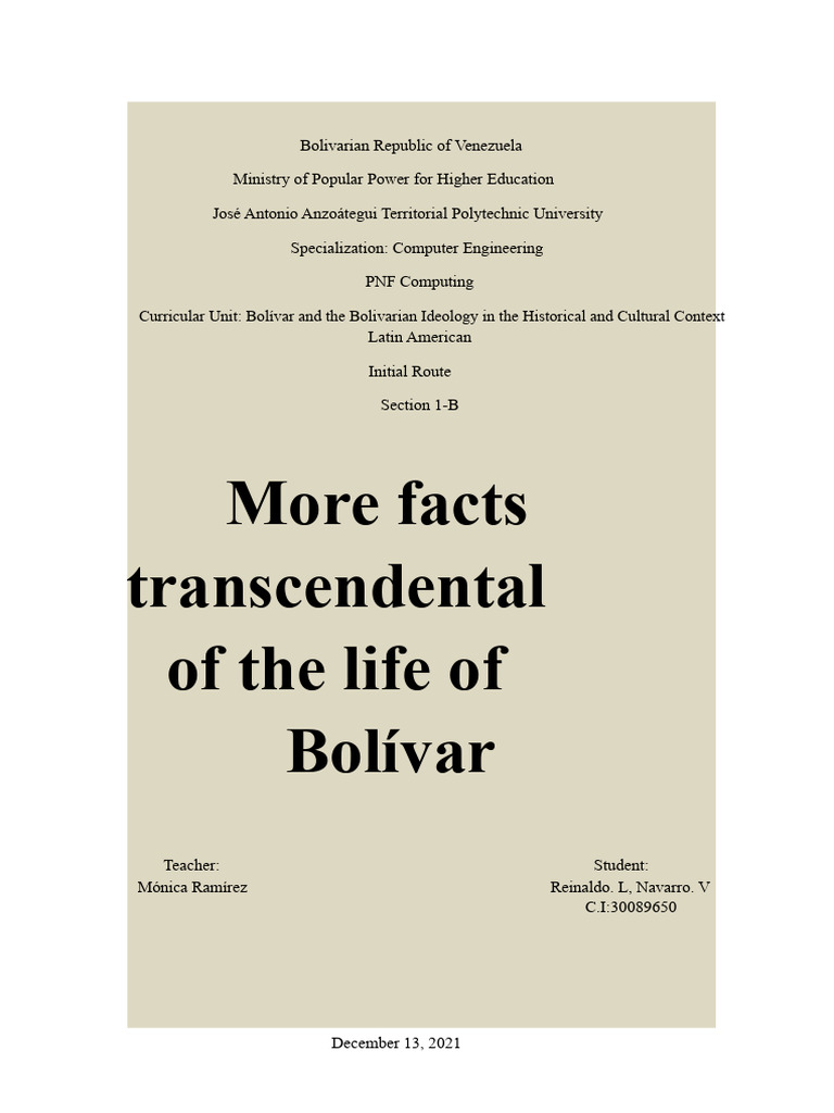 Reiluis Timeline Biography of Simón Bolívar | PDF | Venezuela ...