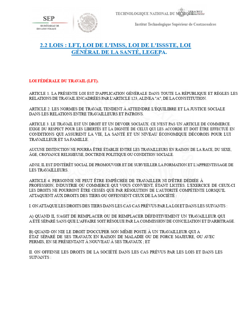 Lois du Travail au Mexique : Principes Clés | PDF | Environnement ...