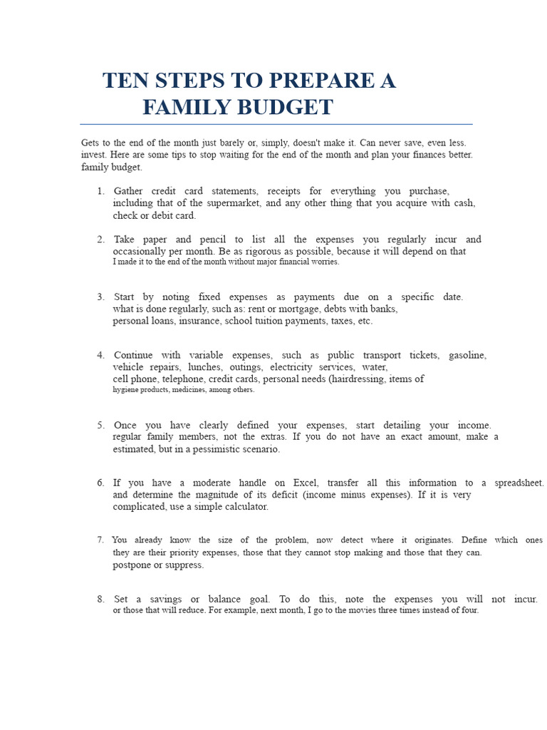 Ten Steps To Create A Family Budget | PDF | Expense | Budget
