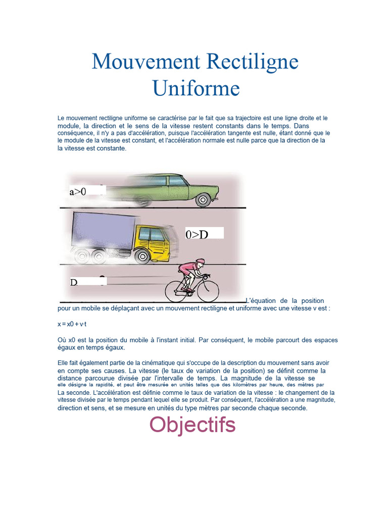 Caractéristiques du Mouvement Rectiligne Uniforme | PDF | Cinématique ...