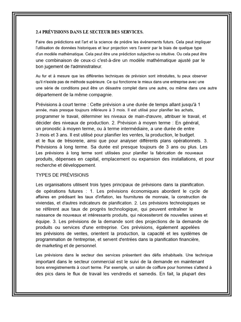 Prévisions dans le secteur des services | PDF | Business ...
