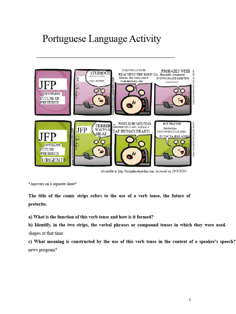 Verbs - Activity With Comic Strip and Answer Key | PDF | Grammatical ...