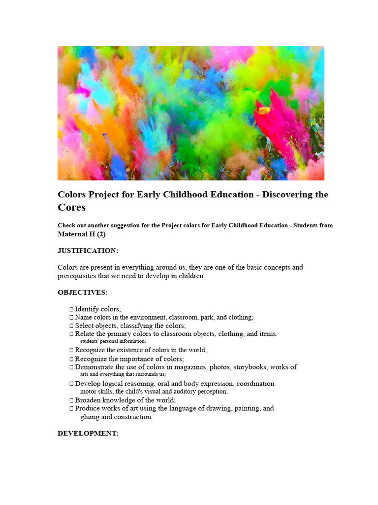 Colors Project for Early Education Activities | PDF | Color | Early ...