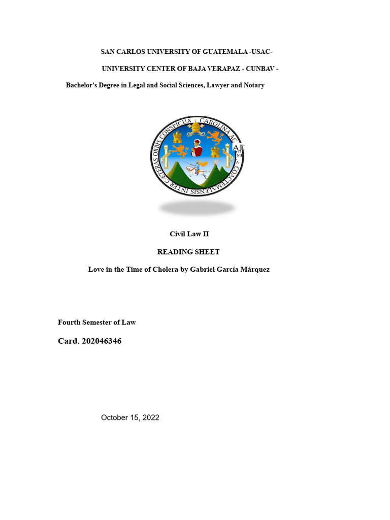 Reading Sheet (Love in The Time of Cholera) | PDF