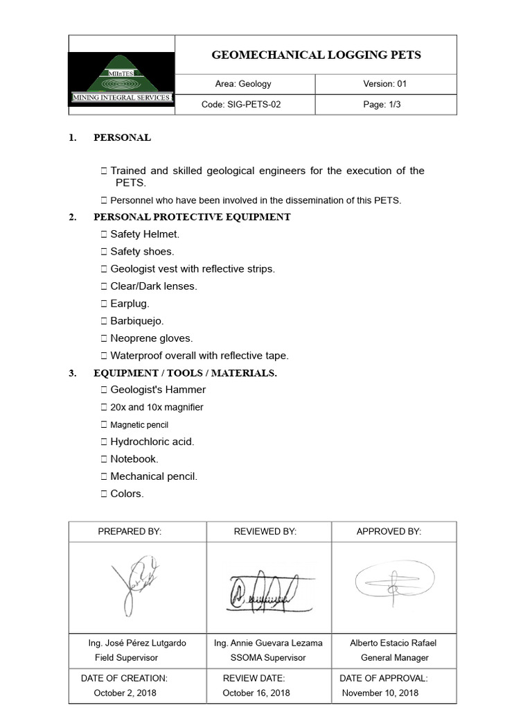 Geomechanical Logging Procedures Guide | PDF