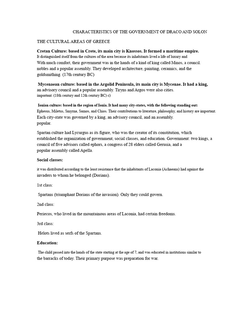 Characteristics of The Government of Draco and Solon | PDF | Sparta ...