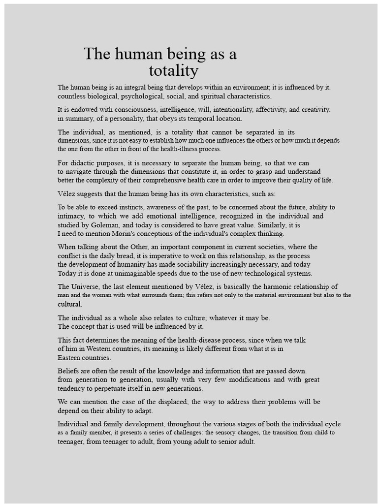 The Human Being As A Totality | PDF | Well Being | Adolescence