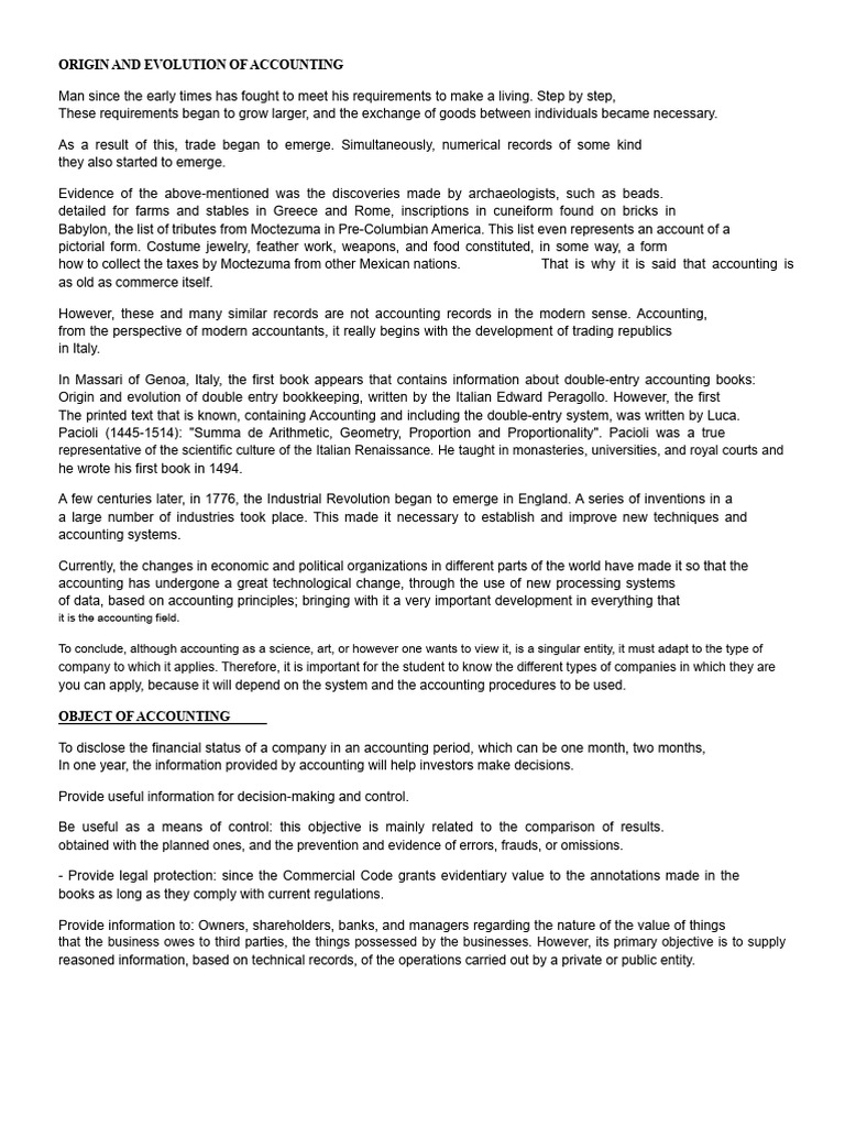 History and Importance of Accounting | PDF | Equity (Finance) | Debits ...