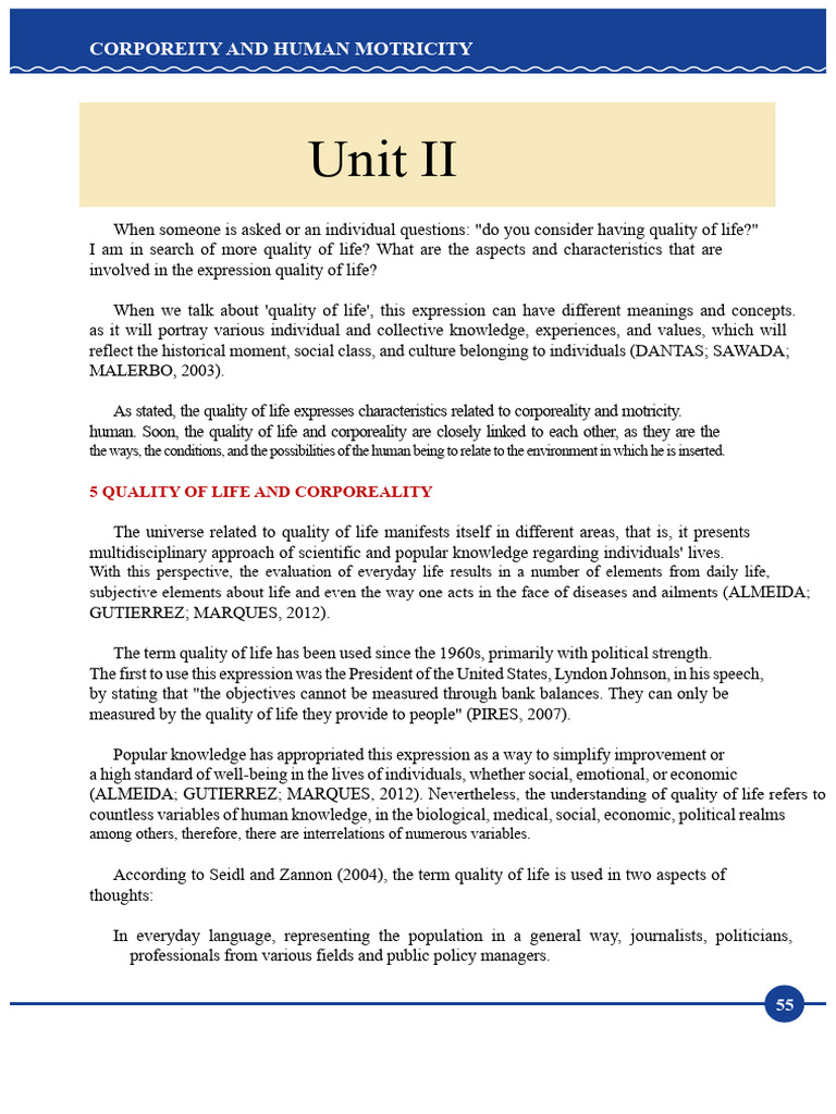 Corporeality and Motricity Unit II | PDF | Quality Of Life | Well Being