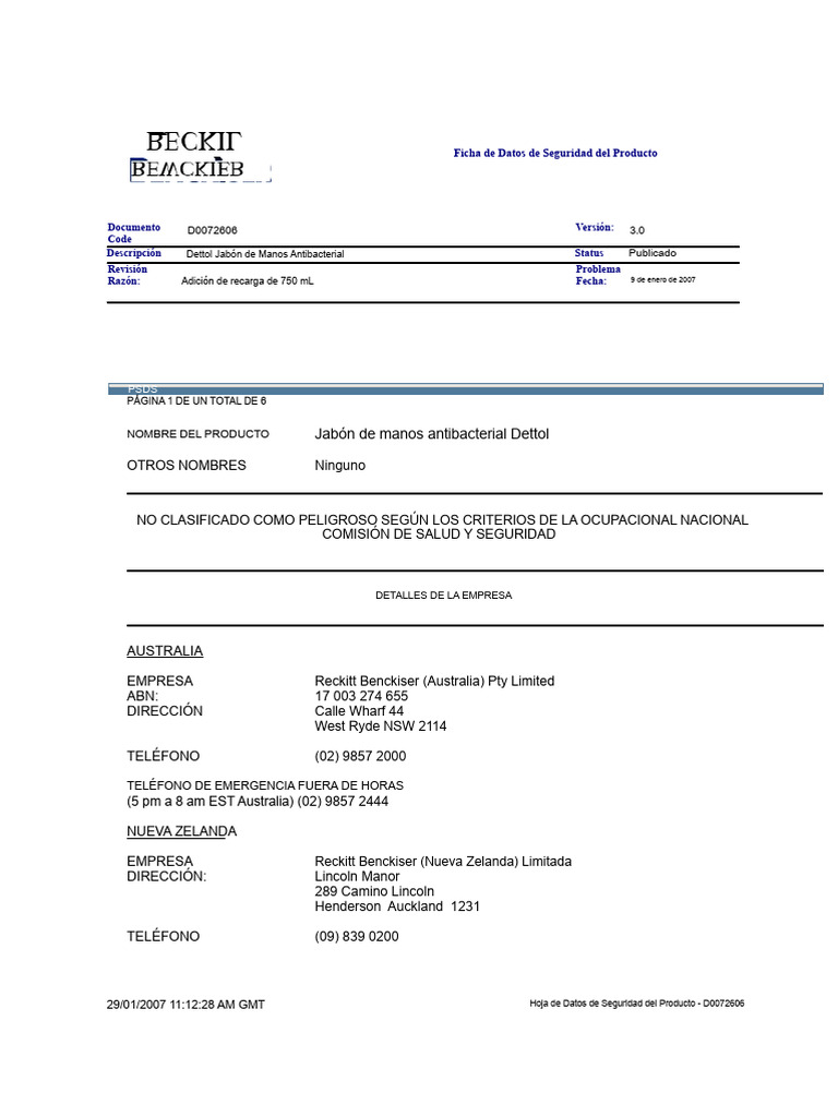 MSDS Dettol PDF | PDF