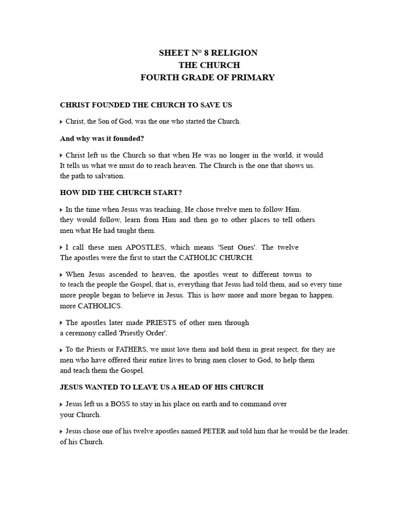 Sheet 8 Religion The Church Fourth Grade of Primary School PDF | PDF ...