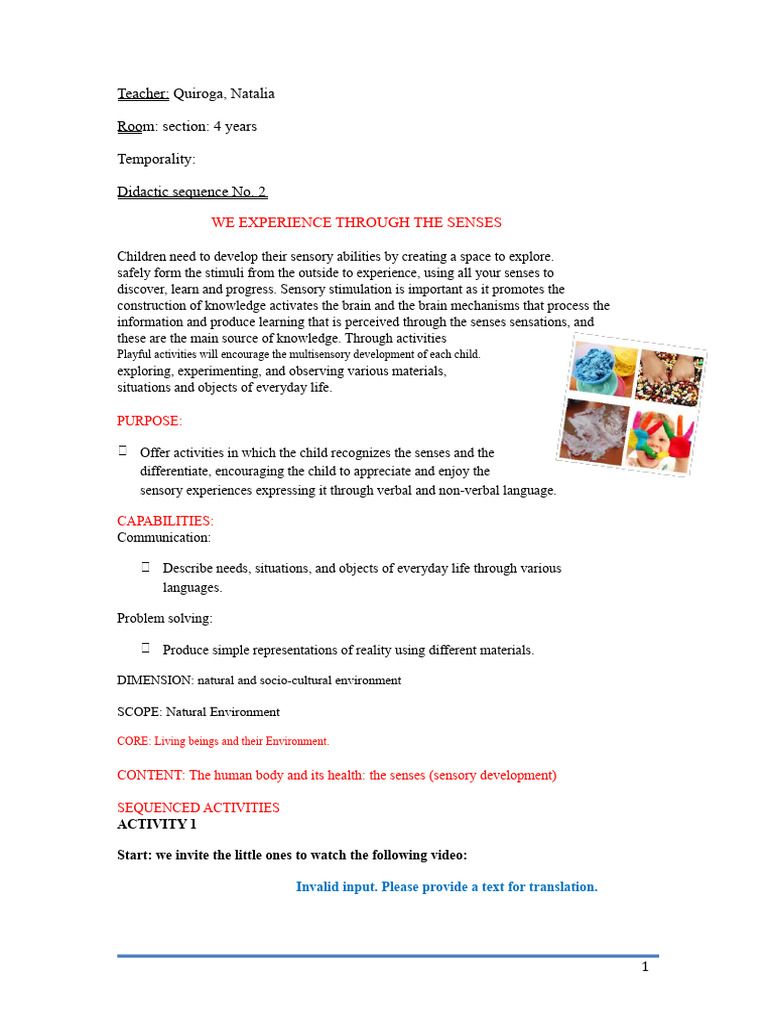 2 Didactic Sequence No. 2 The Senses | PDF | Senses | Perception