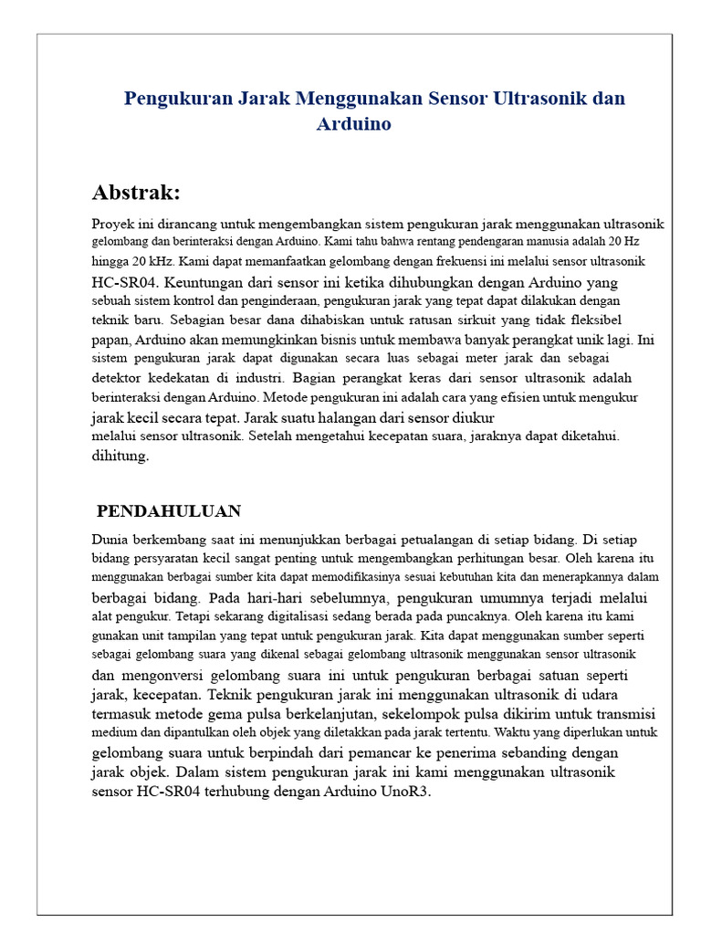 Pengukuran Jarak Menggunakan Sensor Ultrasonik dan Arduino | PDF