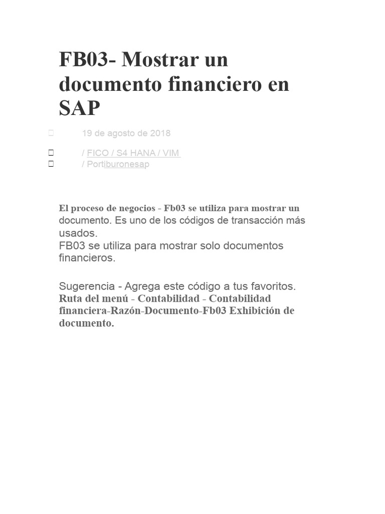 Manual de Transacción FB03 | PDF