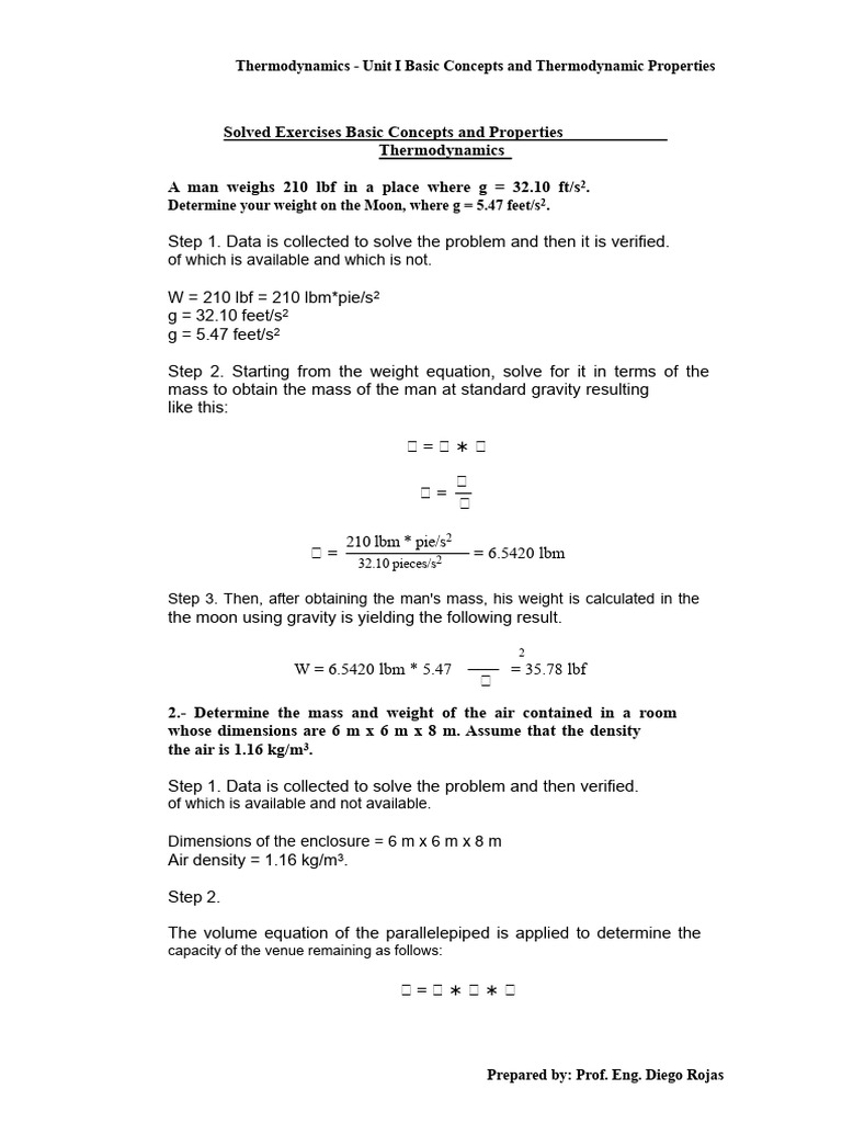 Solved Exercises Basic Concepts and Thermodynamic Properties | PDF | Pascal (Unit) | Pressure
