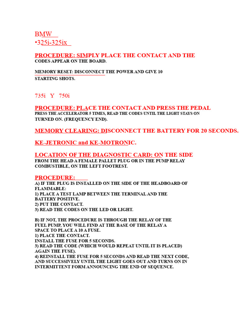 BMW Fault Codes | PDF