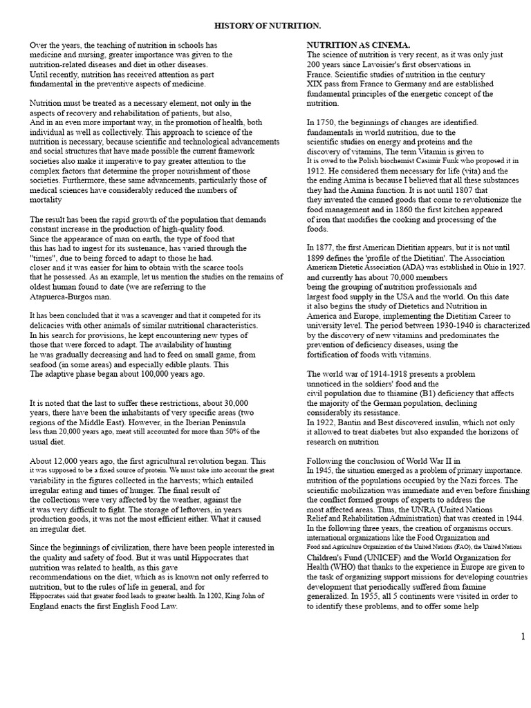 History of Nutrition | PDF | Foods | Malnutrition