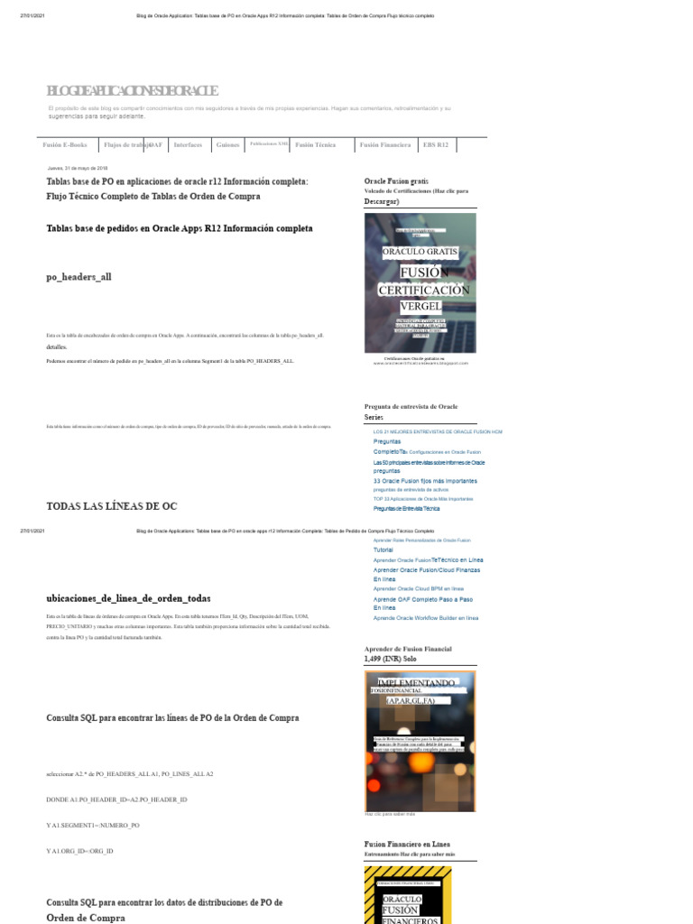 Tablas PO en Oracle Apps R12 | PDF | Oracle Corporation | SQL