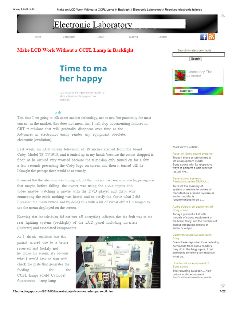Make LCD Work Without A CCFL Lamp in Backlight - Electronic Laboratory ...