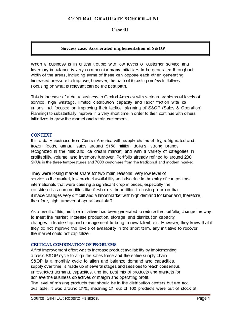Case Analysis 01 - Accelerated Implementation of S&op | PDF | Market (Economics) | Demand