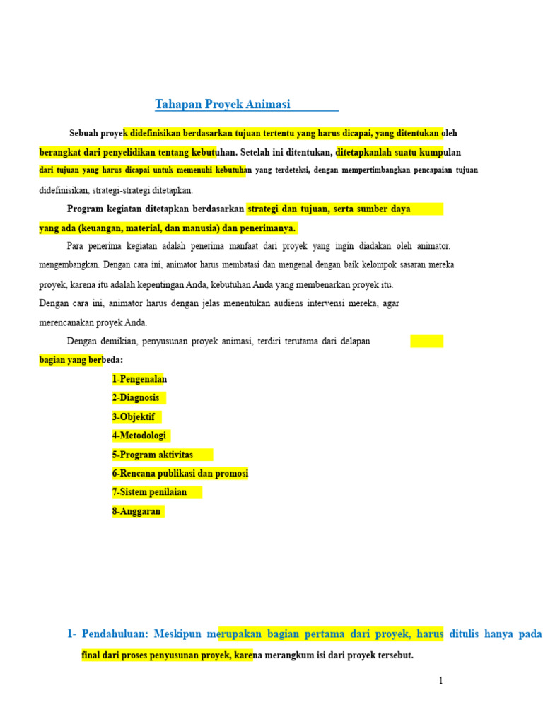 Tahapan Proyek Animasi | PDF