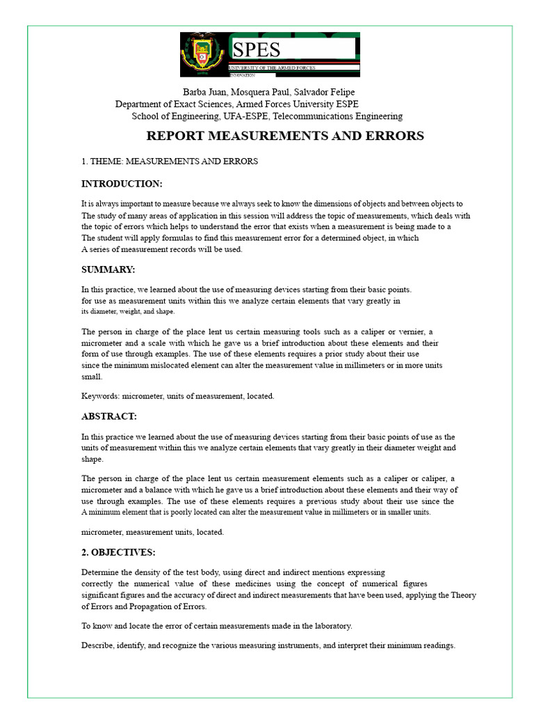 Report 1 Measurements and Errors | PDF | Measurement | Accuracy And ...