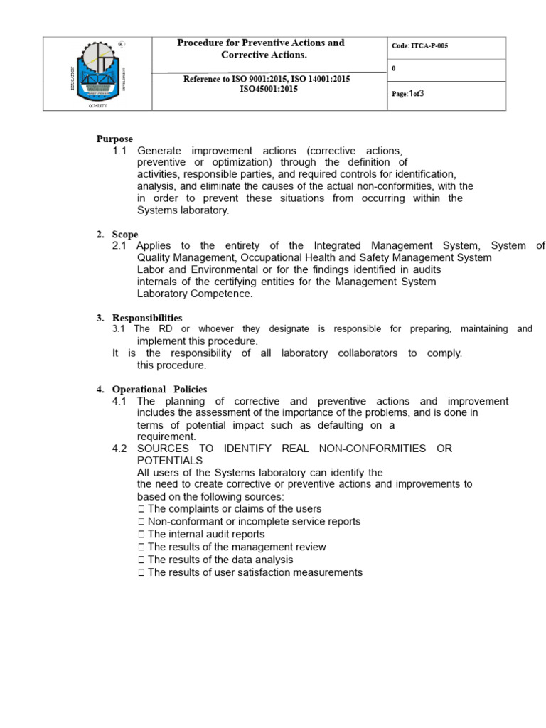 Preventive and Corrective Actions Procedure | PDF | Business