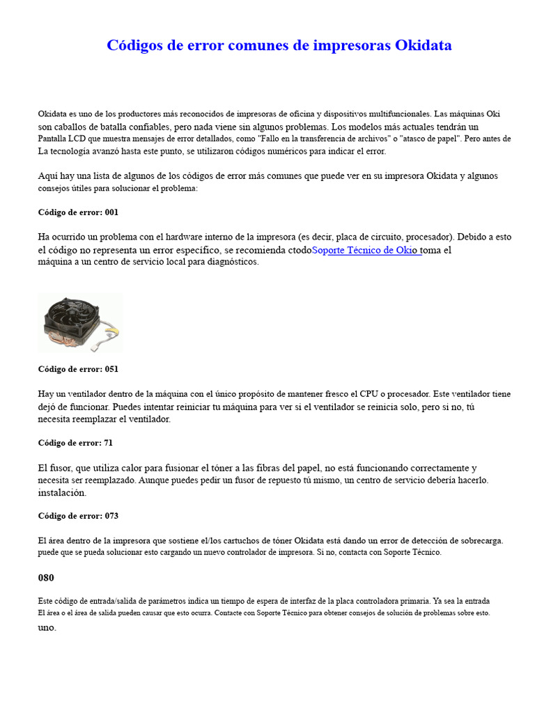 Códigos de Error Comunes de Impresoras Okidata PDF | PDF | Impresora (Computación) | Hardware de ...