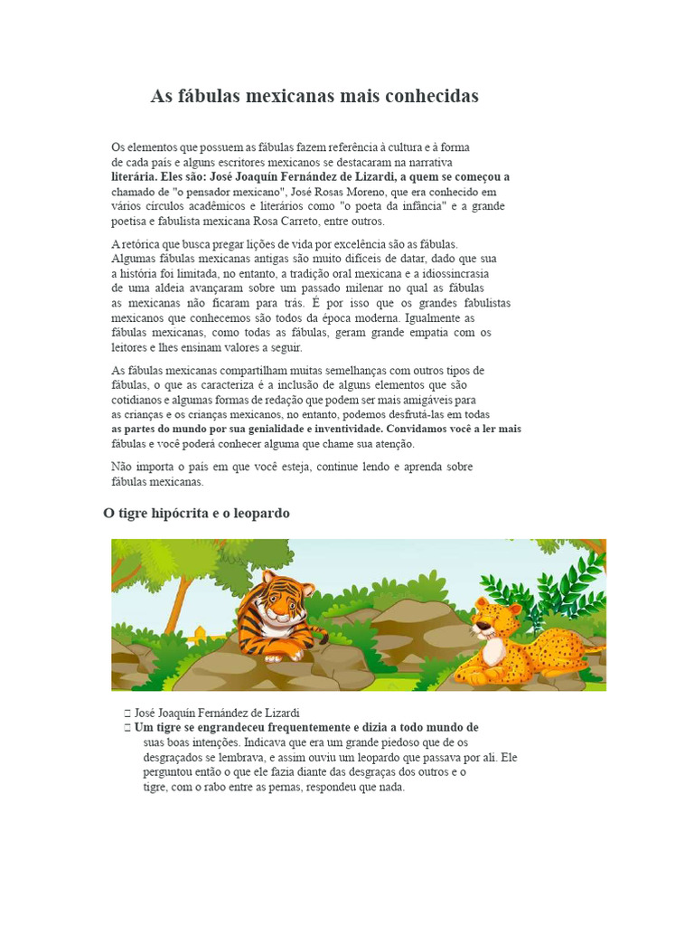 Fábulas Mexicanas: Lições e Autores | PDF