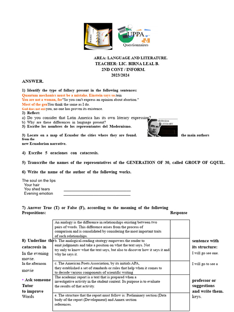 Questionnaires 2nd Inform Cont | PDF | Latin American Literature