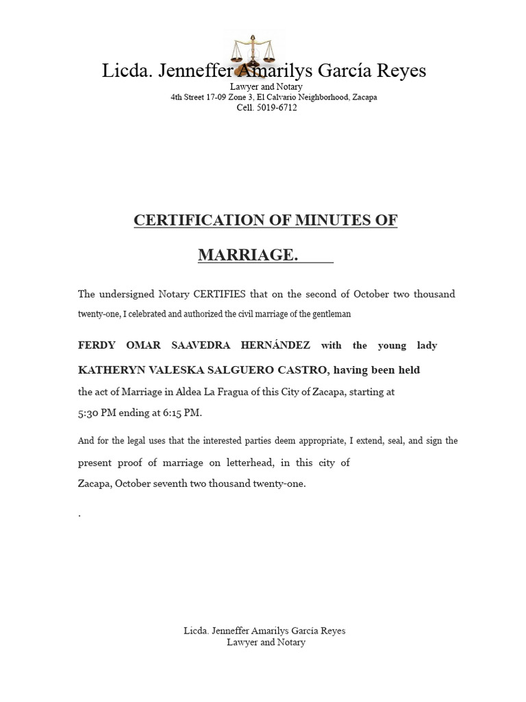 Marriage Certificate for Saavedra-Castro | PDF
