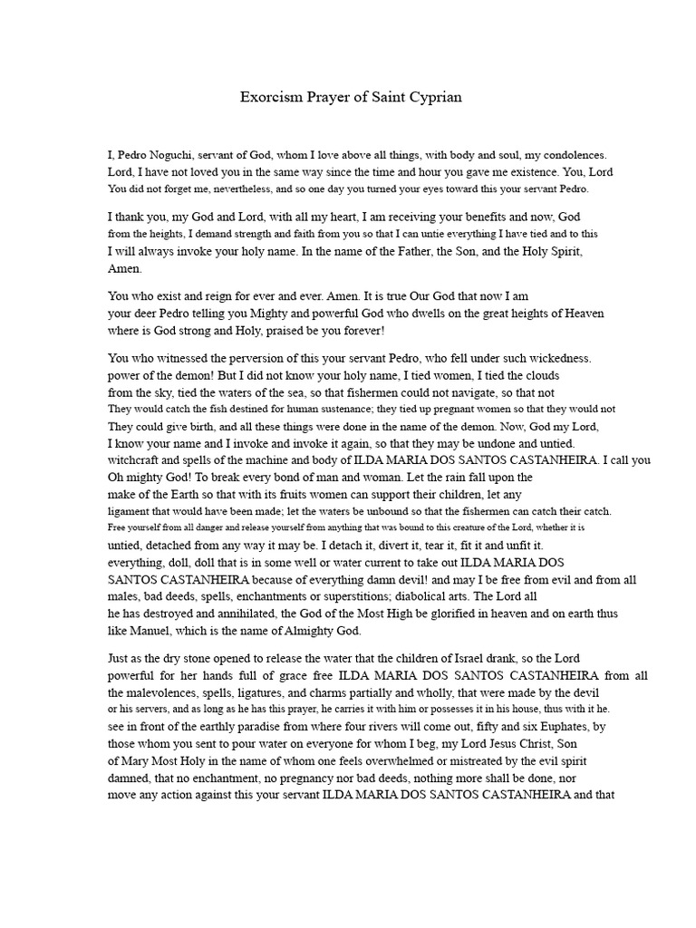 Saint Cyprian's Exorcism Prayer Guide | PDF | Jesus | Exorcism