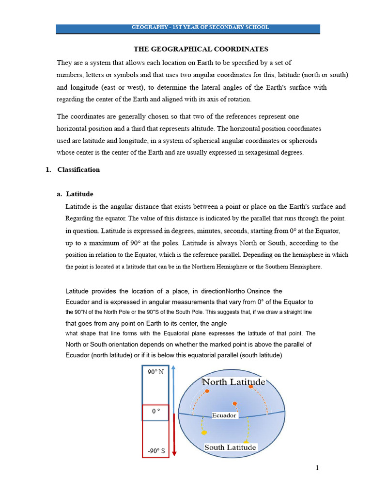 The Geographic Coordinates - 1st Year of Secondary School | PDF ...