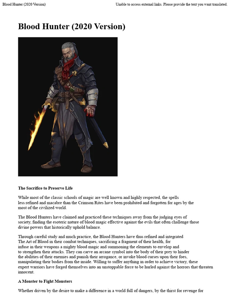 Blood Hunter (2020 Version) Dungeons and Dragons Wiki Fandom | PDF