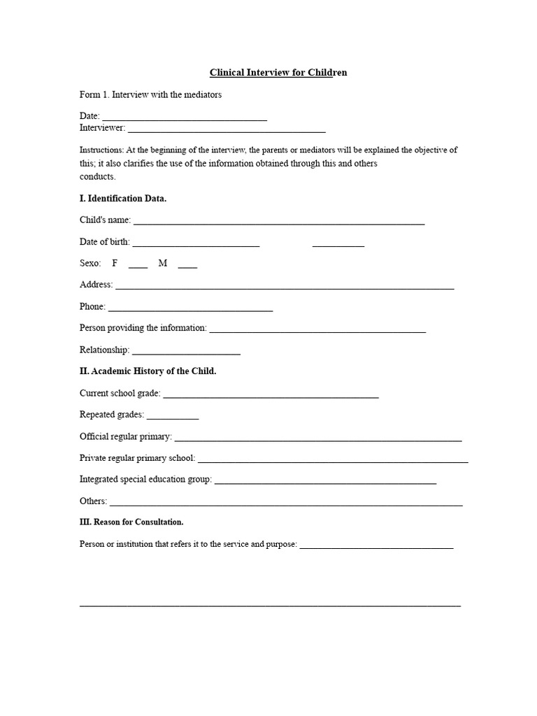 Clinical Interview Form for Children | PDF | Prenatal Development ...