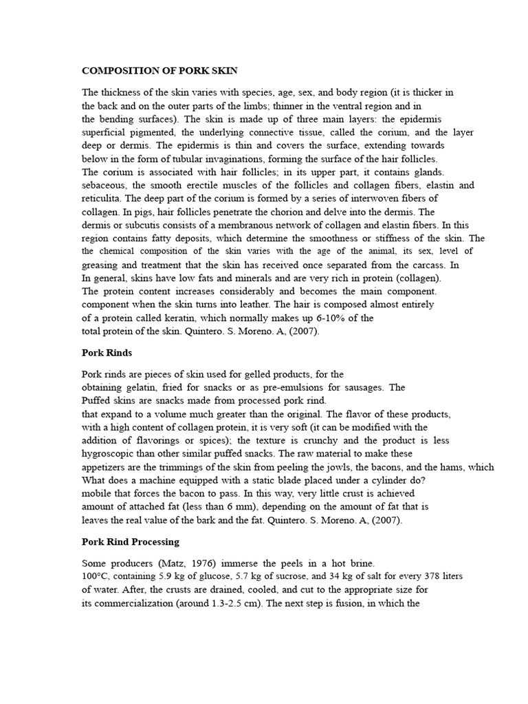 Pork Skin Composition and Processing | PDF | Skin | Sodium Bicarbonate