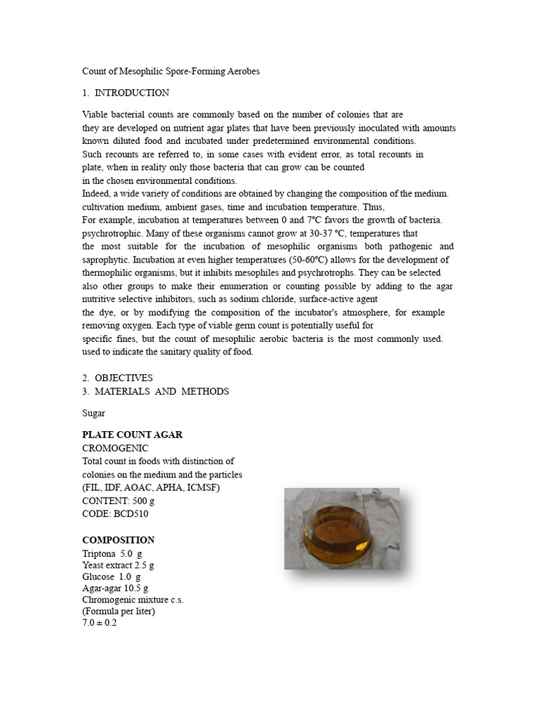 Mesophilic Aerobes Bacterial Count Guide | PDF | Growth Medium | Colony ...