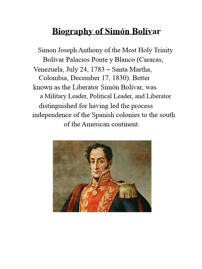 Biography of Simón Bolívar | PDF