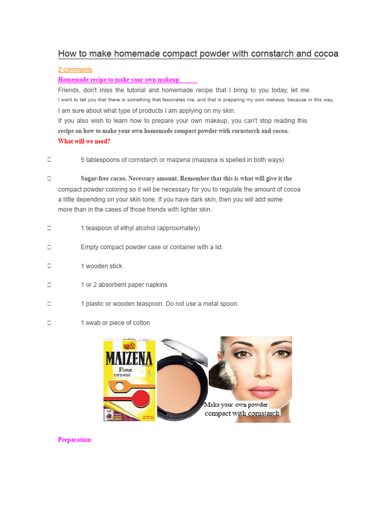 How To Make Homemade Compact Powder With Cornstarch and Cocoa | PDF