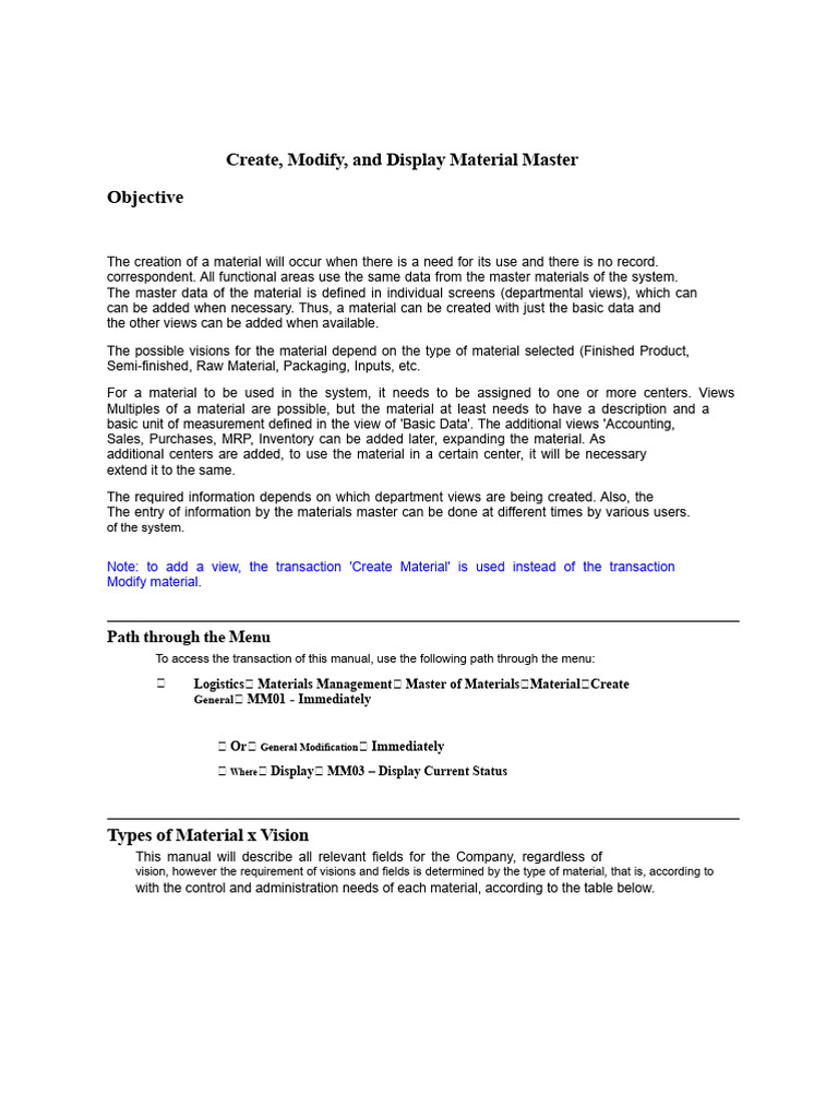 Create and Manage Material Master Data | PDF | Information | Data