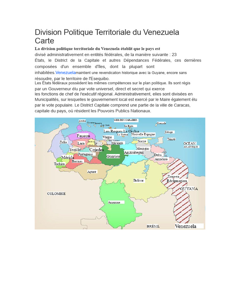 Carte de la Division Politique du Venezuela | PDF | Fédération | Venezuela