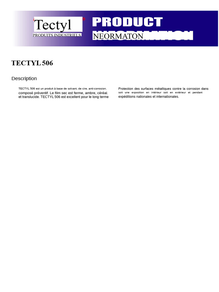 Protection anti-corrosion TECTYL 506 | PDF | Peinture | Matériaux
