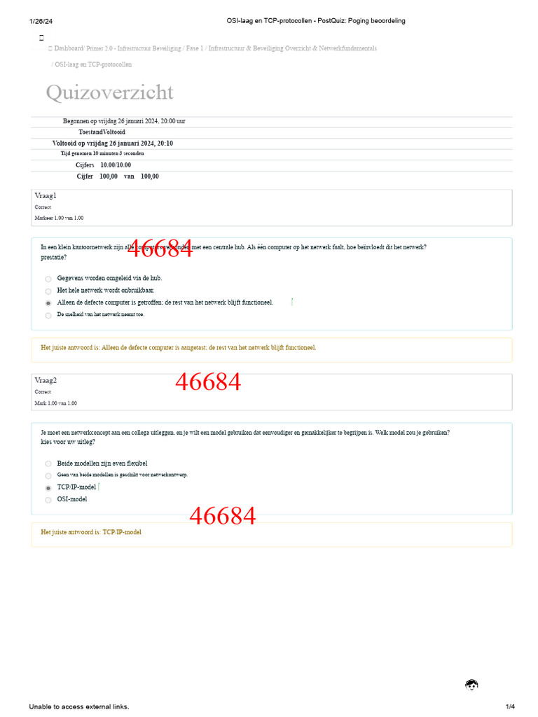 OSI-laag en TCP-protocollen - PostQuiz - Poging Beoordeling | PDF