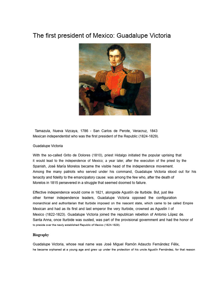Guadalupe Victoria: Mexico's First President | PDF | Government | Mexico