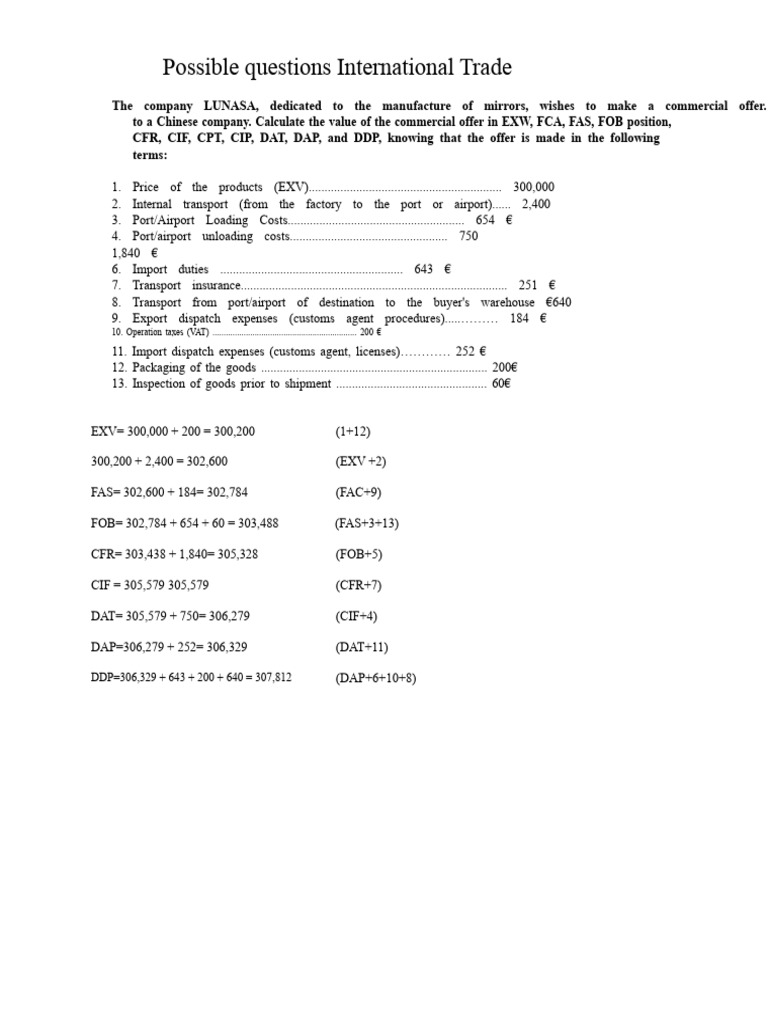 Possible Exercises Questions International Trade | PDF | Supply Chain ...