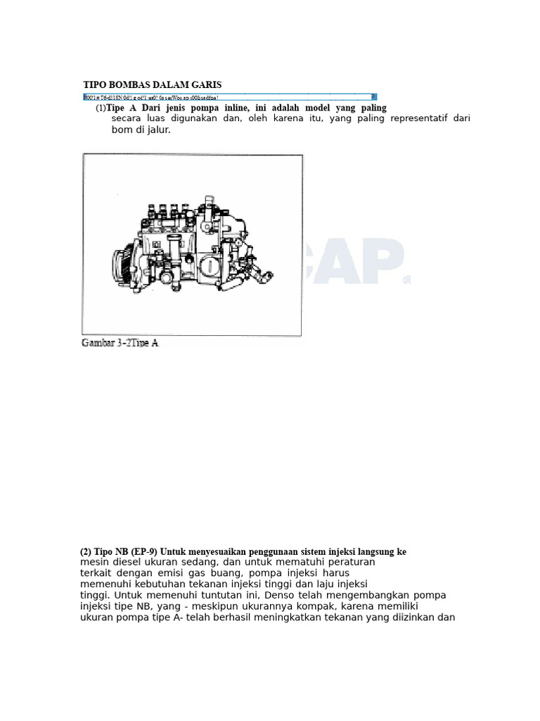 Tipe Pompa Injeksi Diesel dan Fungsinya | PDF