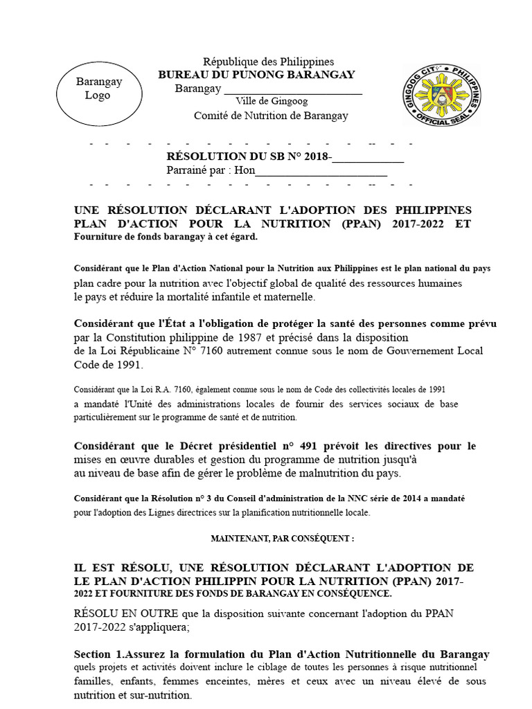Adoption du PPAN 2017-2022 aux Philippines | PDF | Malnutrition | Nutrition
