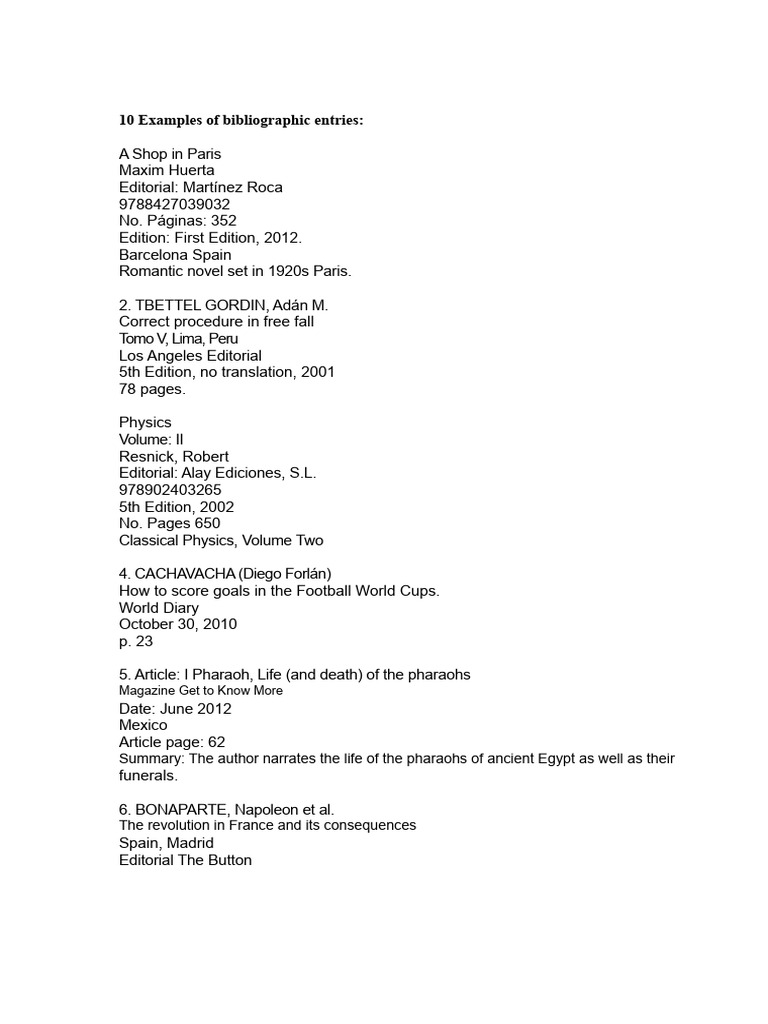 10 Bibliographic Entry Examples | PDF