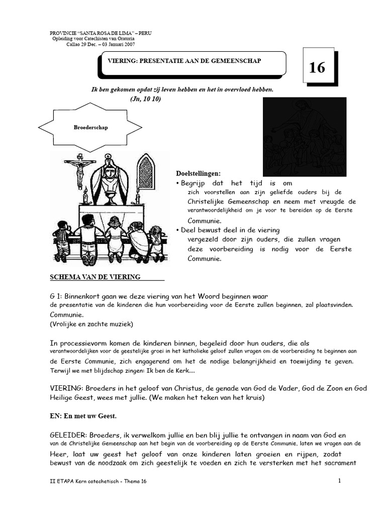 THEMA 16 VIERING VAN DE PRESENTATIE AAN DE GEMEENSCHAP Gecorrigeerd | PDF